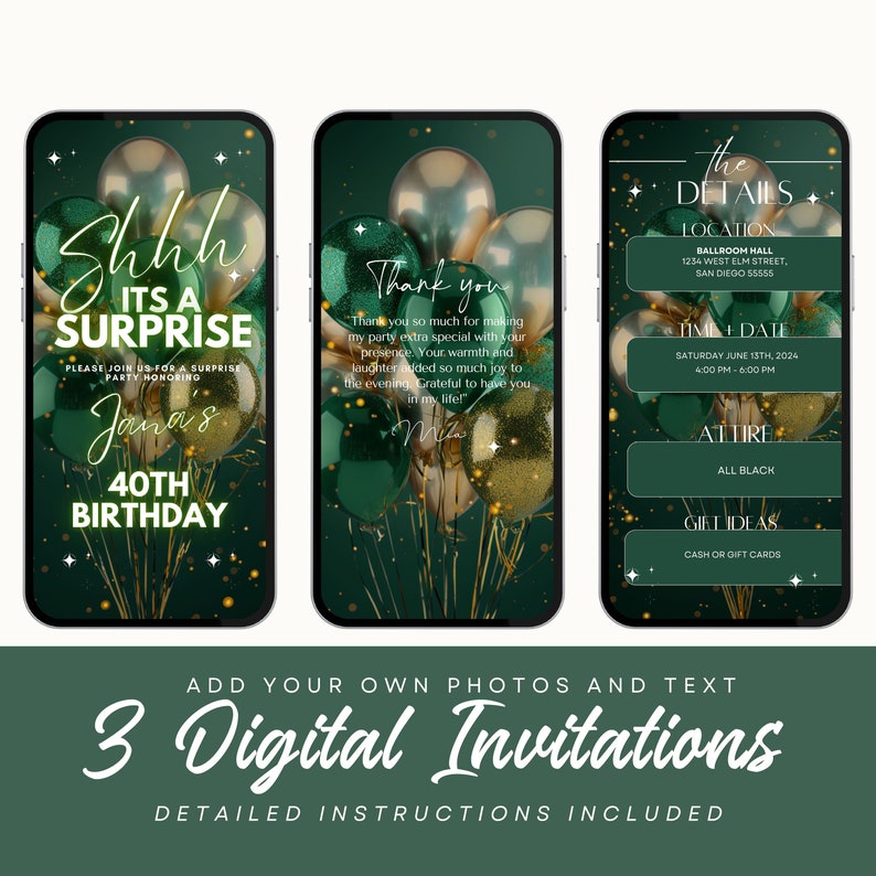 Shhh It’s a Surprise Birthday Party Invitation, Digital Editable Invite ...