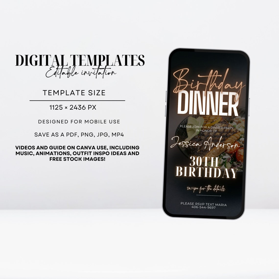 Animated Birthday Dinner Invitation: Editable Canva Video (digital) - Etsy
