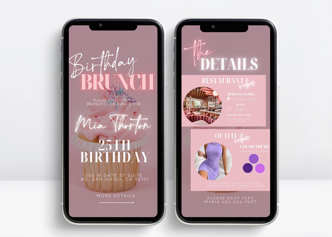 Birthday Party Invite Brunch Flyer Invite, Digital Birthday Brunch ...