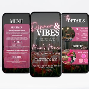 Floral Dinner Party Invitation, Dinner Birthday Menu, Dinner Invitation ...
