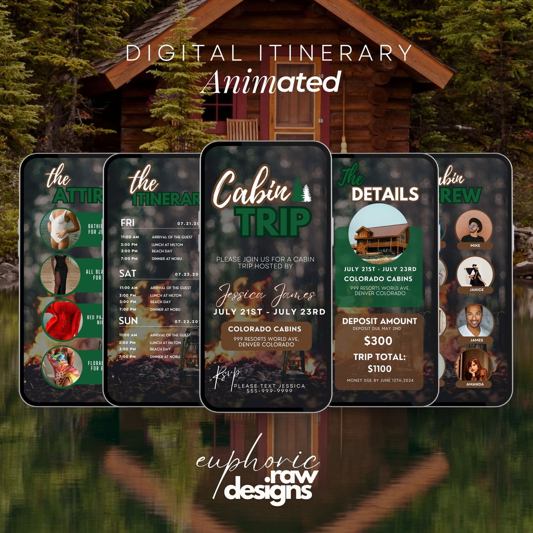 Cabin Trip Itinerary, Camping Trip Invite, Travel Itinerary Template ...