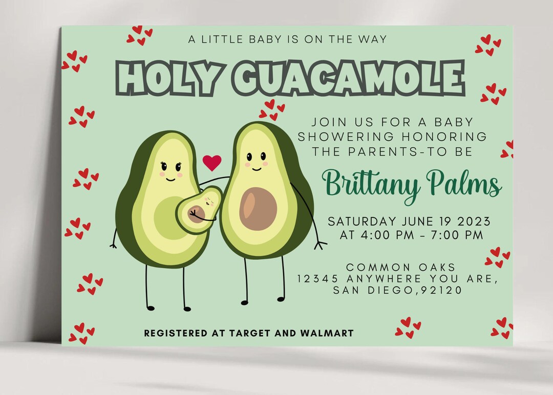 Baby Shower Invitations, Avocado Baby Shower Theme, Fiesta Baby Shower ...
