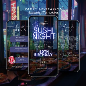 Sushi Birthday Party Invitation, Digital Dinner Night, Japanese Hibachi ...