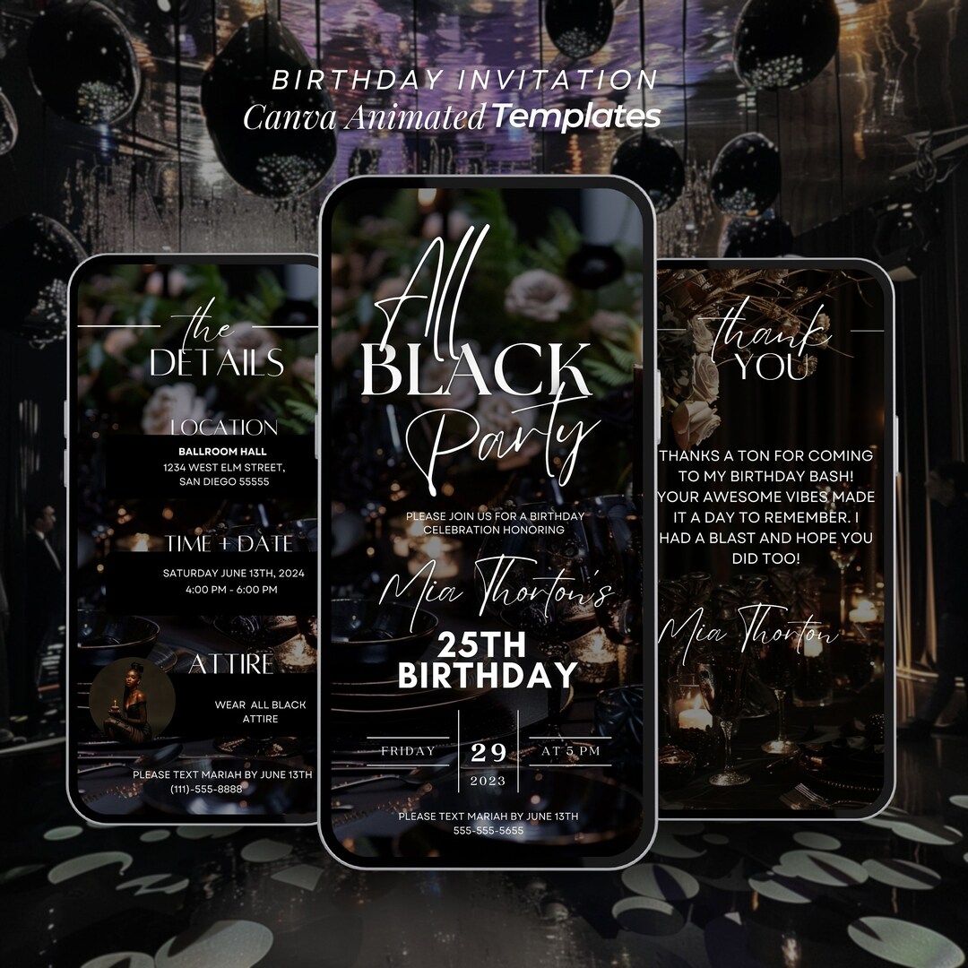 All Black Birthday Party Invitation, Birthday Dinner, Birthday Brunch ...