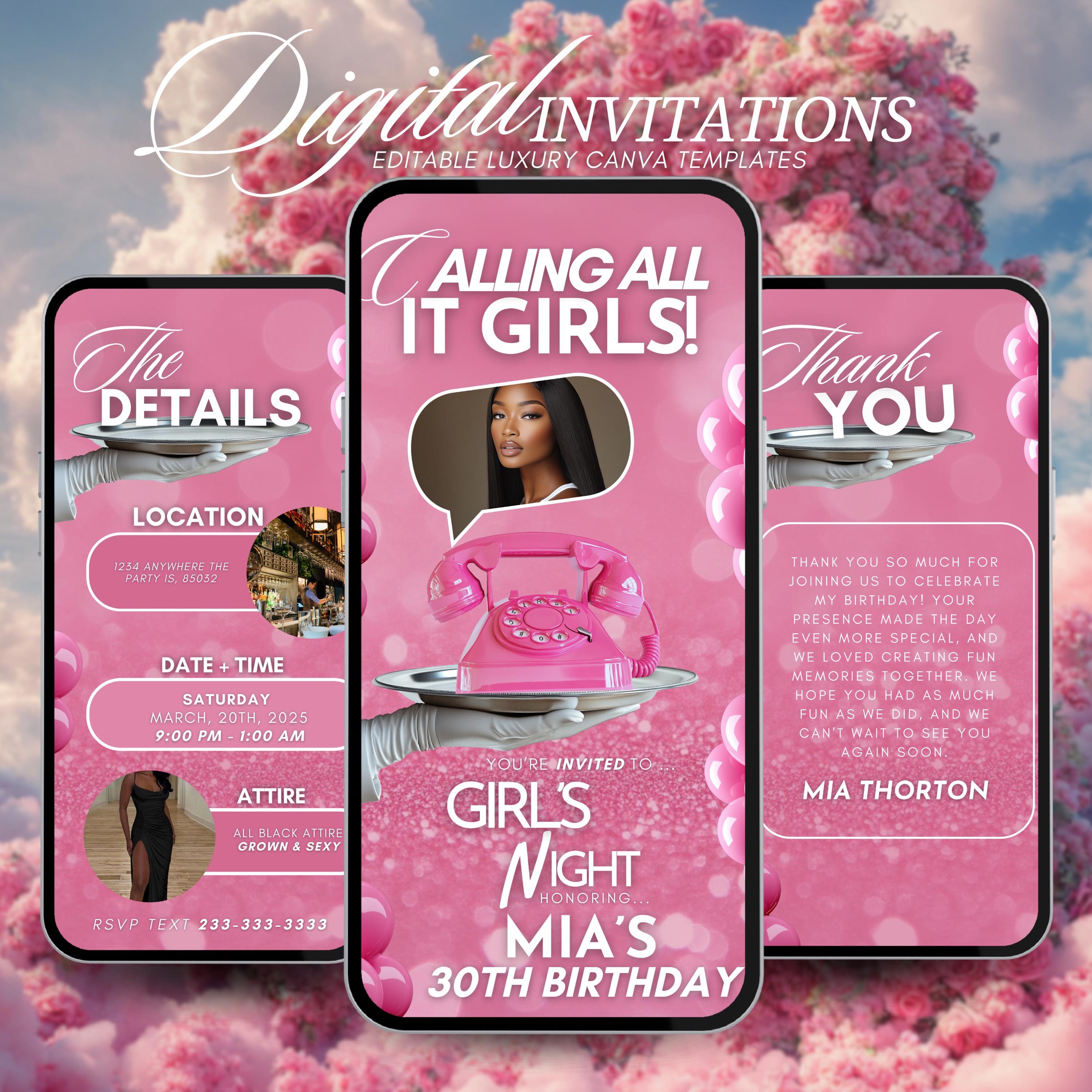 Pink Girl's Night Invitation, Ladies Night Dinner Invite, Editable ...