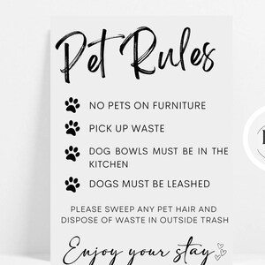 Editable Airbnb Pet Sign Pet Rules Sign Airbnb Airbnb Printable Airbnb ...