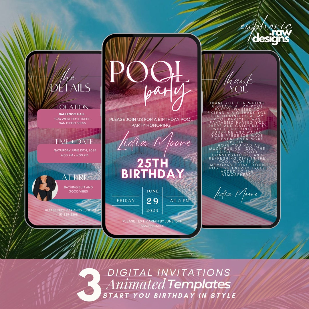 Pool Birthday Invitation, Digital Swimming Party Itinerary, Bbq Event ...
