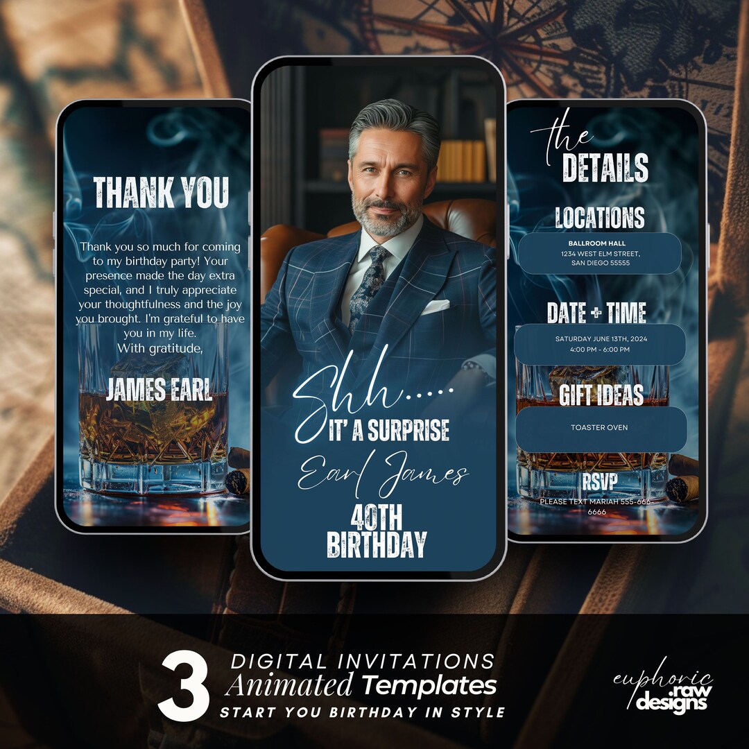 Men's 40th Surprise Birthday Digital Invitation Itinerary, Electronic ...