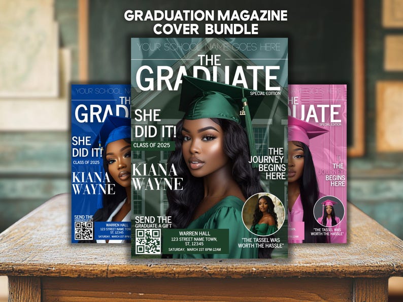Graduation Magazine Template Bundle, High School Class of 2025 Cover ...
