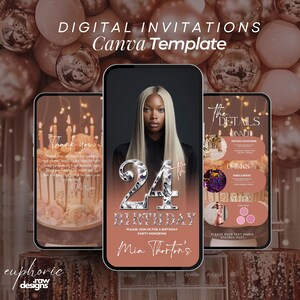 24th Birthday Party Invitation Editable Rose Gold , Animated Invite for ...