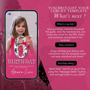 6th Birthday Party Invitation, Neon Pink and Glitter Template, Sixth ...