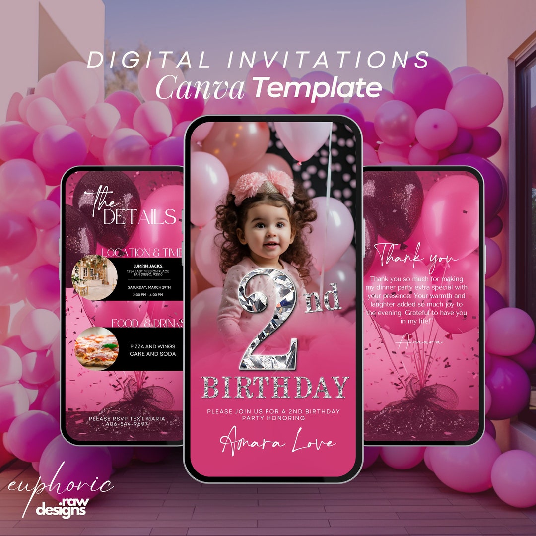 Princess 2nd Birthday Invitation: Neon Pink Animated Invite (editable ...