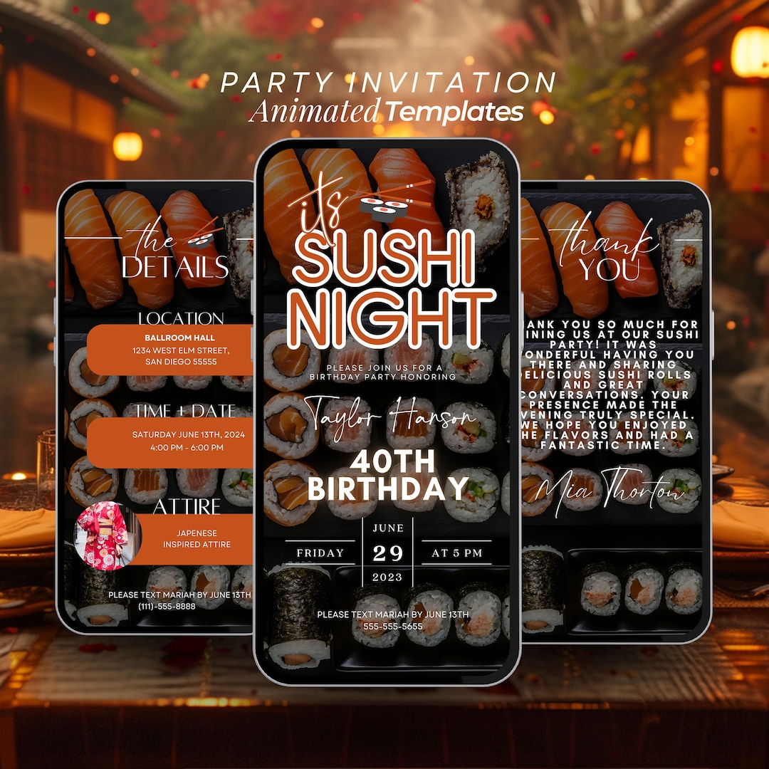 Sushi Birthday Party Invitation, Digital Dinner Night, Japanese Hibachi ...
