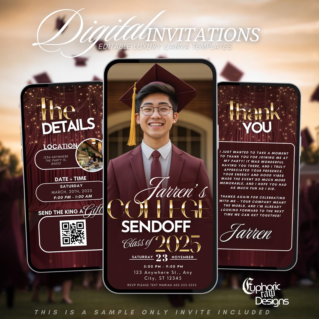Graduation College Send off Invitation, Maroon Trunk Party Invite High ...