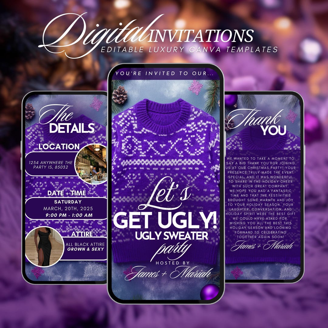 Editable Digital Ugly Sweater Christmas Invitation, Xmas Holiday Party ...