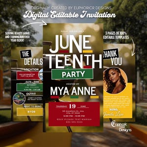 Juneteenth Party Invitation, BBQ Cookout Flyer, Editable Canva Template ...