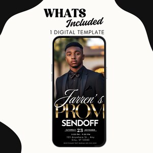 Black Gold Prom Send off Digital Invitation, Boys Editable Flyer ...