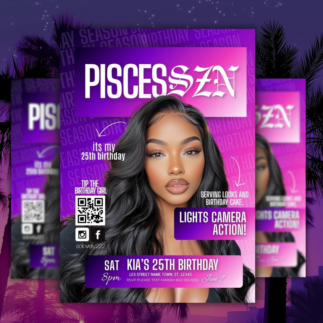 Pisces Season Magazine Birthday Invitation, Zodiac Dinner Party Canva ...