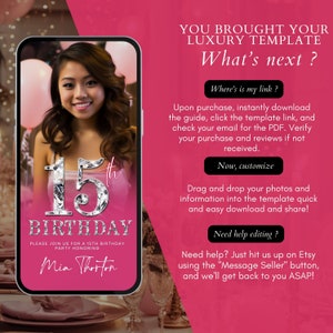 15th Birthday Invitation, Pink, Princess, Girl Electronic Invite ...