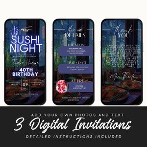 Sushi Birthday Party Invitation, Digital Dinner Night, Japanese Hibachi ...