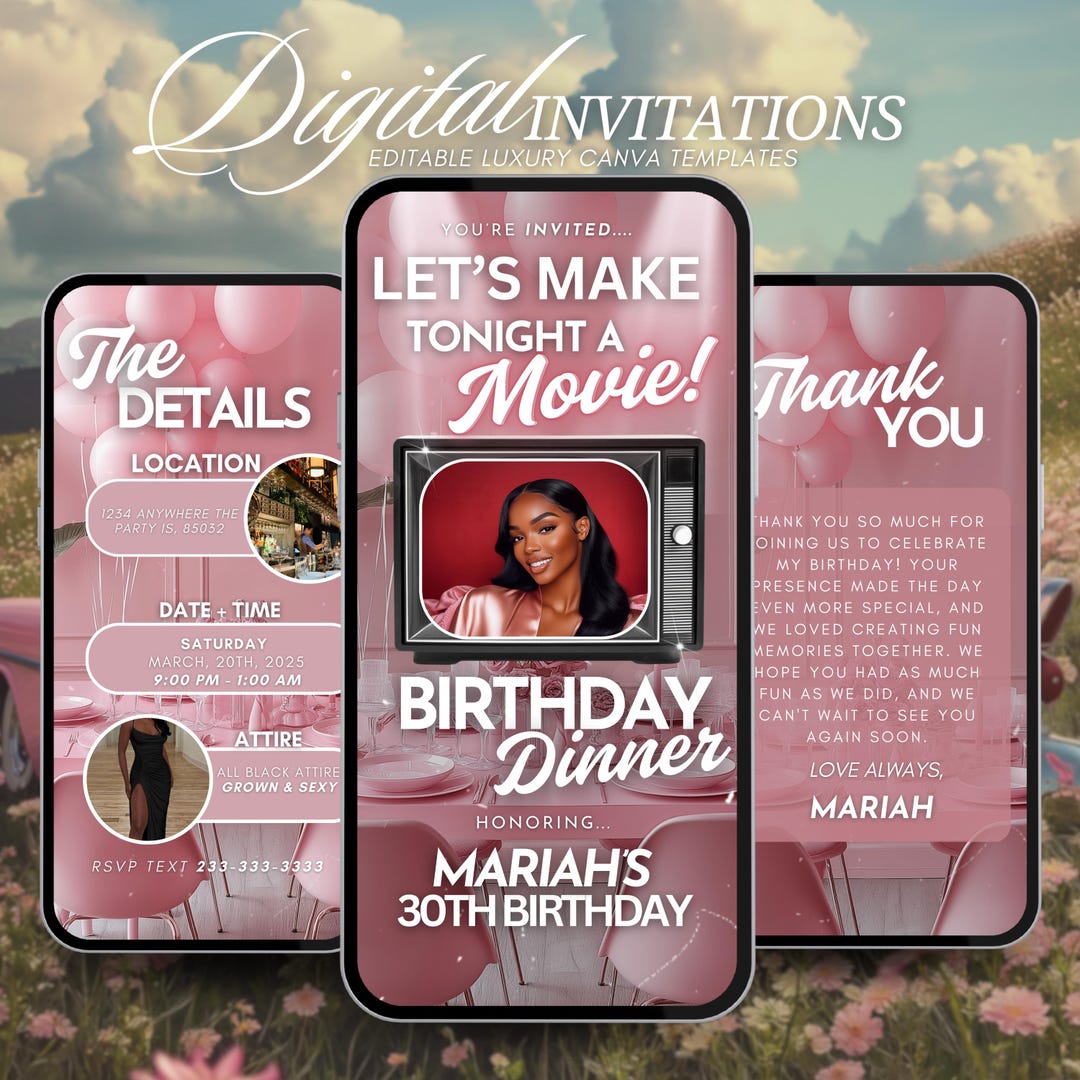 Glam Birthday Dinner Invitation, DIY Animated Video, Digital Dinner ...