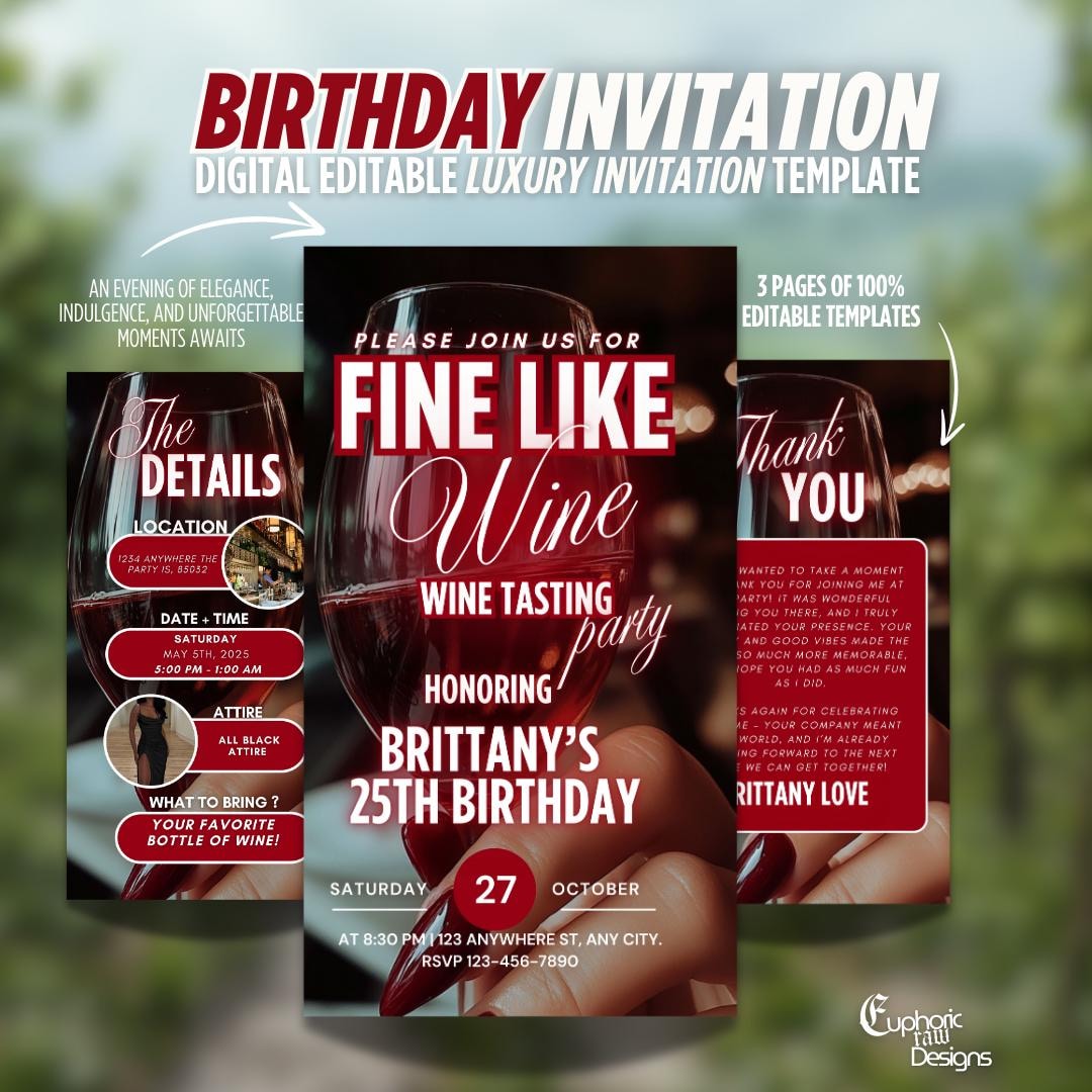 Wine Tasting Birthday Invitation, Digital Text Evite, Fine Like Wine ...