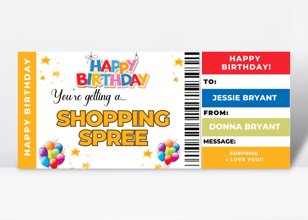 Birthday Ticket Voucher for Shopping Spree (Download Now) - Etsy