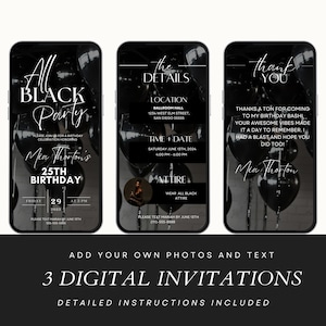 All Black Birthday Party Invitation, Birthday Dinner, Birthday Brunch ...