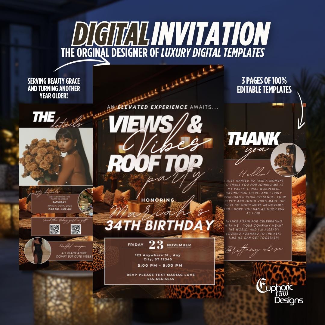 Rooftop Birthday Dinner Invitation, Brunch Event Itinerary, Dinner ...