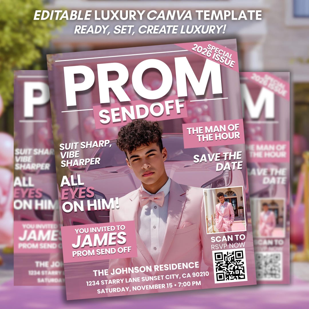 Prom Send off Magazine Invitation, Prom King Party Invite, Boys Prom ...