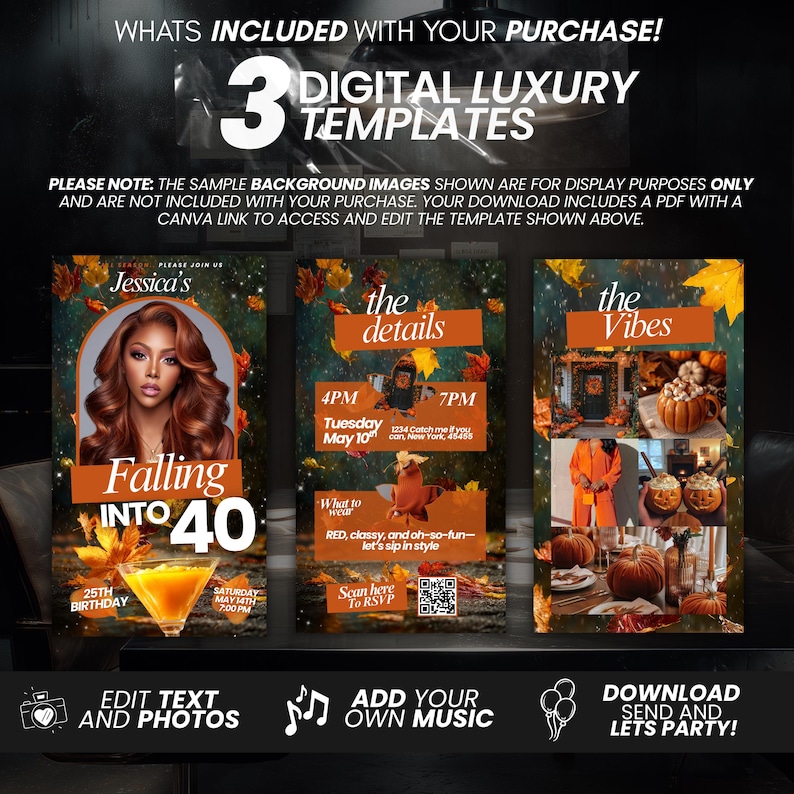 Falling Into 40 Birthday Invite, Editable 40th Fall Party Digital Video ...