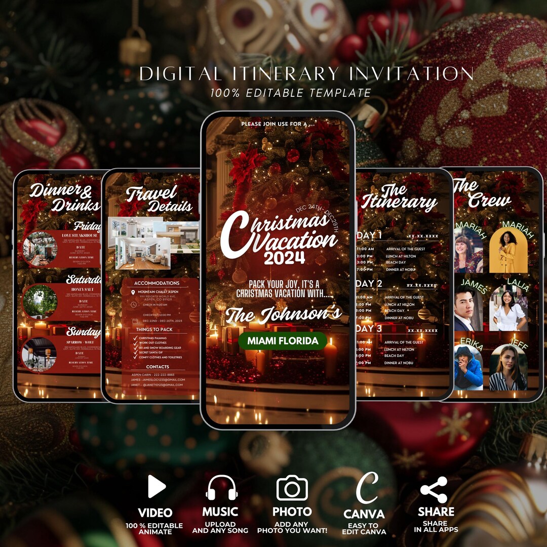 Digital Christmas Vacation Invitation Template, Christmas Trip ...
