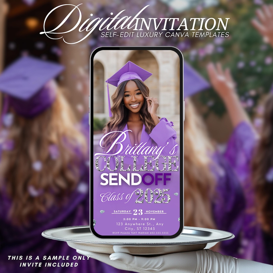 Graduation College Send off Invitation, Purple Trunk Party Invite High ...