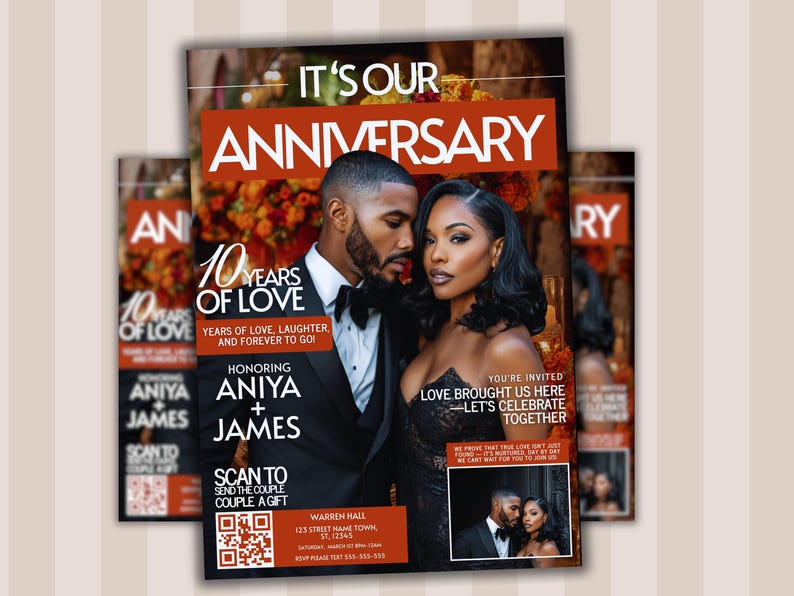 Luxury Anniversary Magazine Invitation Red Collection Editable Canva ...