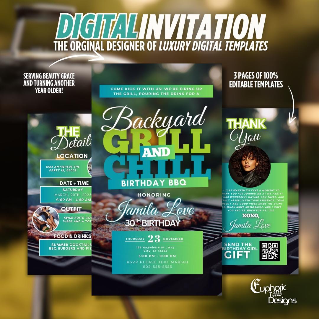 Birthday BBQ Grill & Chill, Backyard Barbecue Invitation, Animated ...