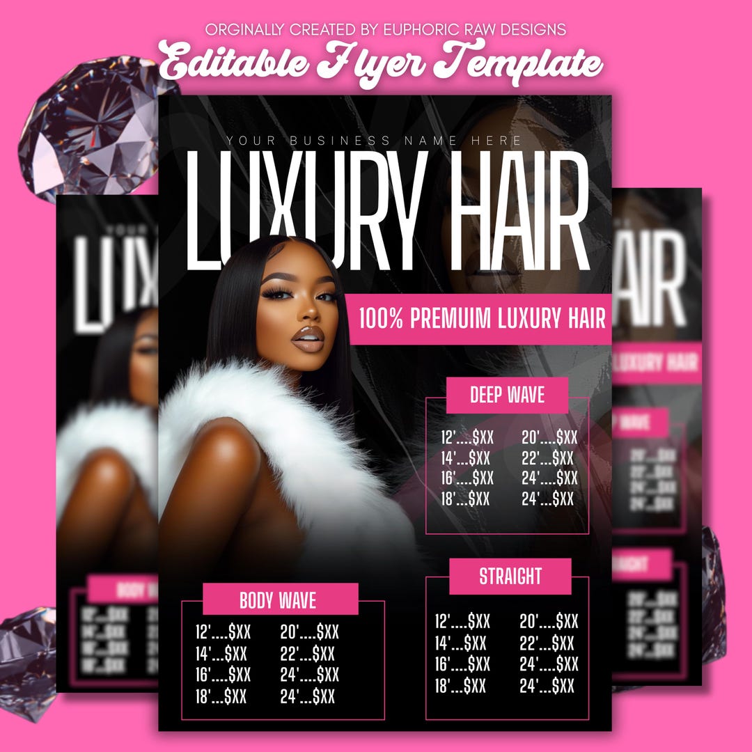 Editable Hair Price List Template, DIY Salon Pricelist, Wig Bundle ...