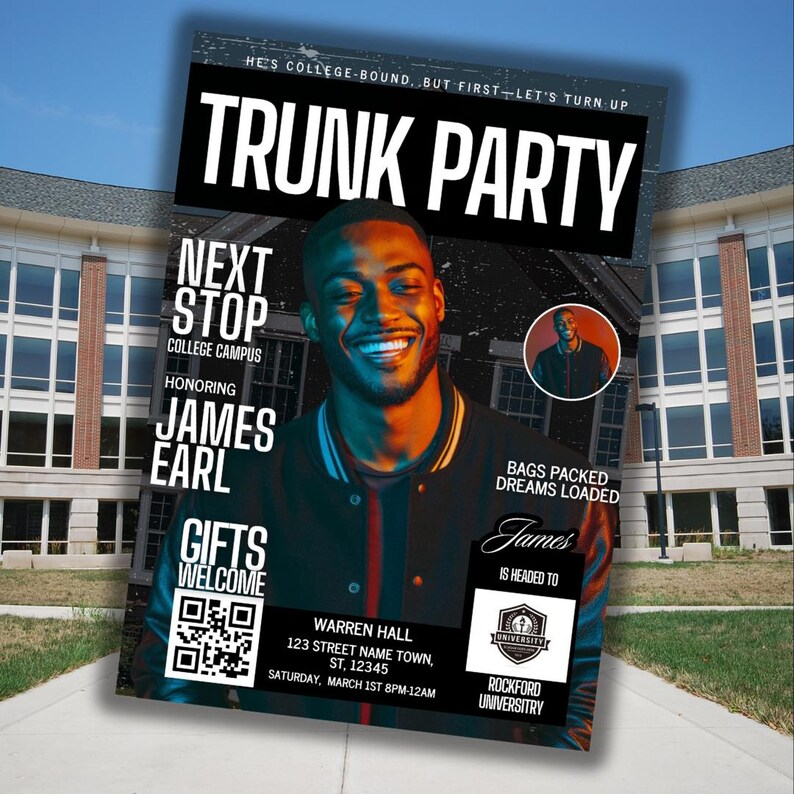 Trunk Party Invitation for Men, Black College Send-off Invite Download ...