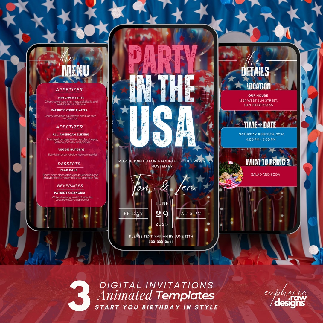 Fourth of July Digital BBQ Invitation, Independence Day Cookout Party ...