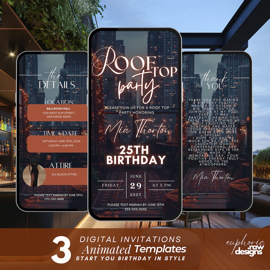 Digital Rooftop Birthday Party Invitation, Birthday Dinner, Brunch ...