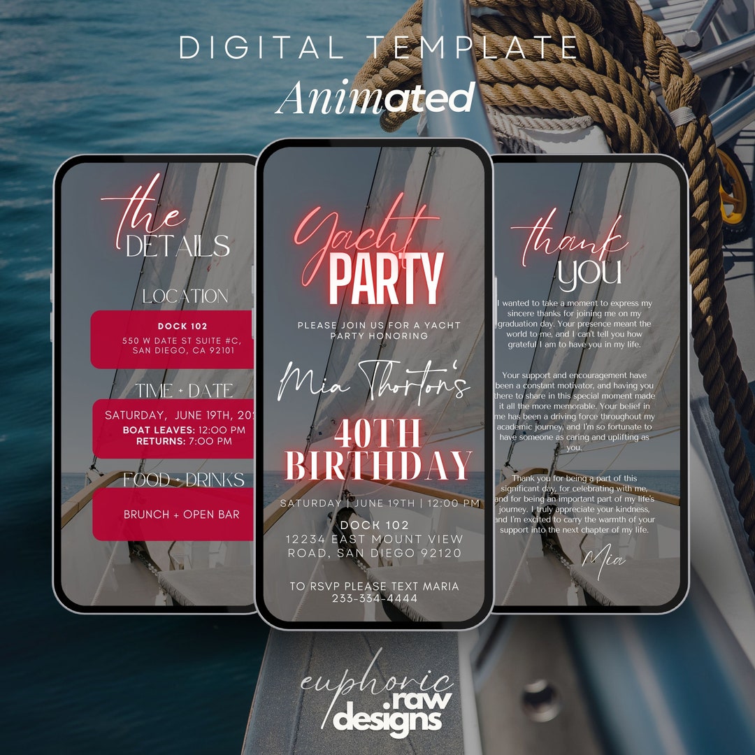 Yacht Party Invitation, Boat Party Invitation, Cruise Itinerary, Yacht ...
