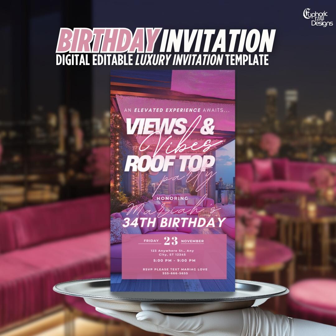 Rooftop Birthday Dinner Invitation, Brunch Event Itinerary, Dinner ...