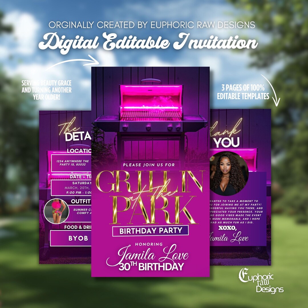 BBQ Birthday Invitation, Park Cookout Evite, Backyard Grill Party ...