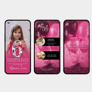 6th Birthday Party Invitation, Neon Pink and Glitter Template, Sixth ...