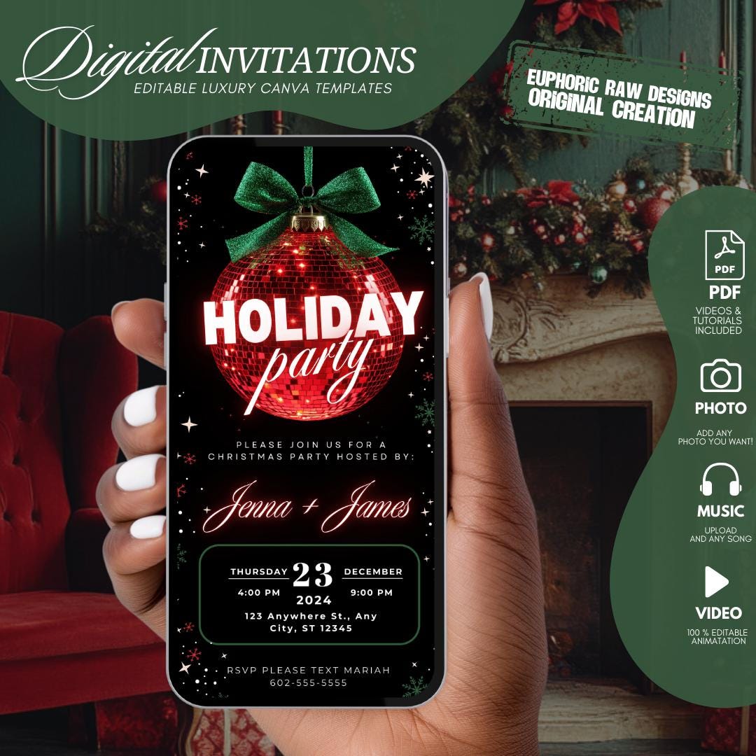 Digital Holiday Christmas Party Work Invitation, Editable Digital Evite ...
