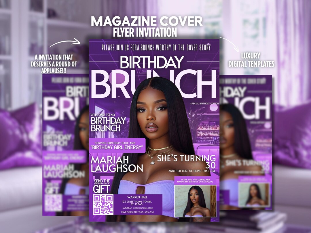 Digital Brunch Birthday Invitation, Brunch Magazine Cover Printable ...