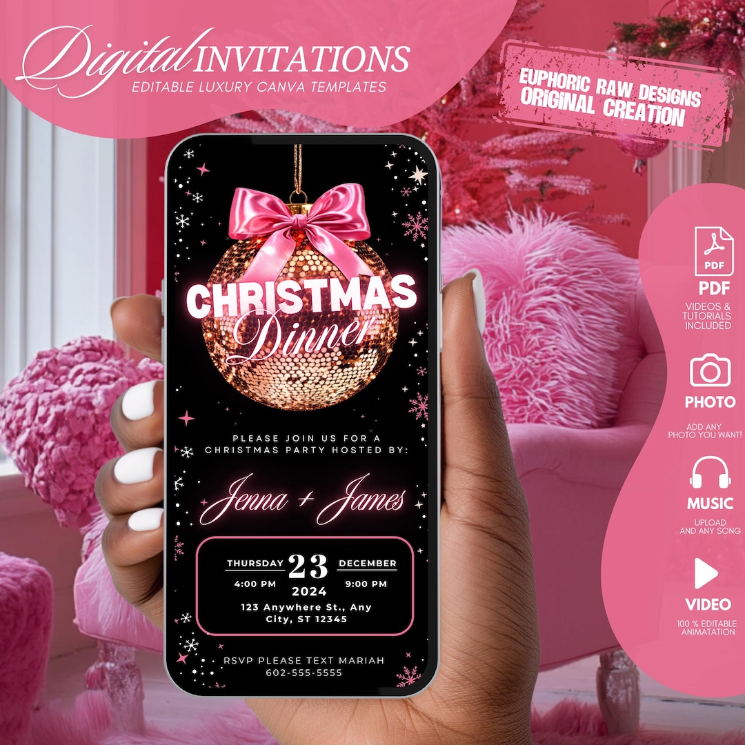 Christmas Dinner Party Invitation, Digital Ornament Friendsmas Invite ...