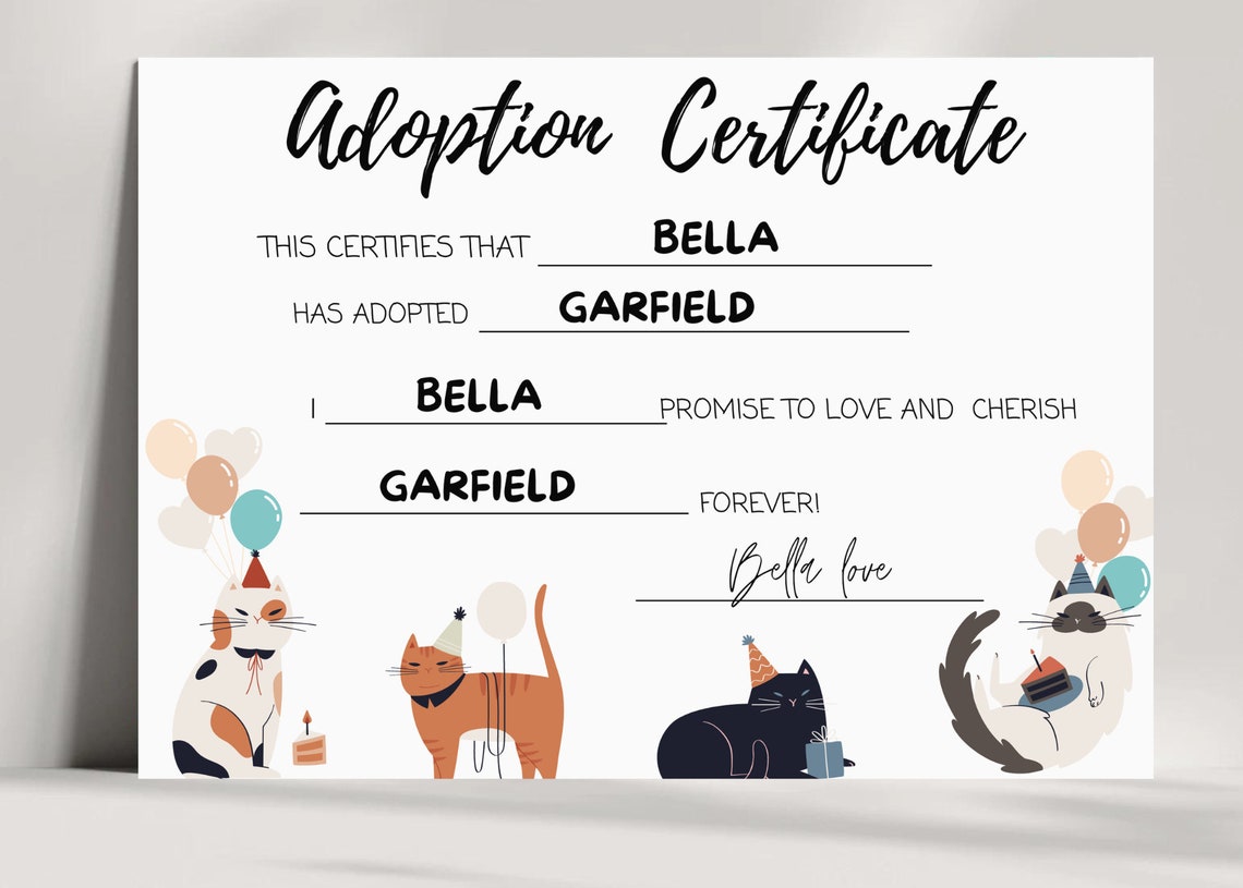 Editable Adoption Certificate Kitty Cat Party Printable - Etsy Editable Adoption Certificate Kitty Cat Party Printable - Etsy