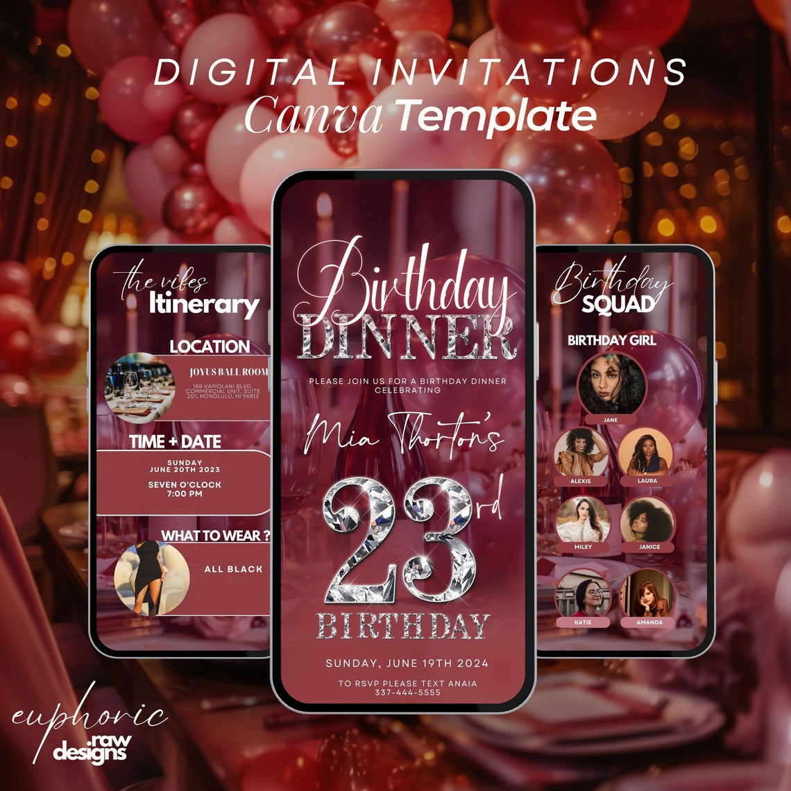 23rd Birthday Dinner Invitation, Pink and Neon, Animated Video Invite ...