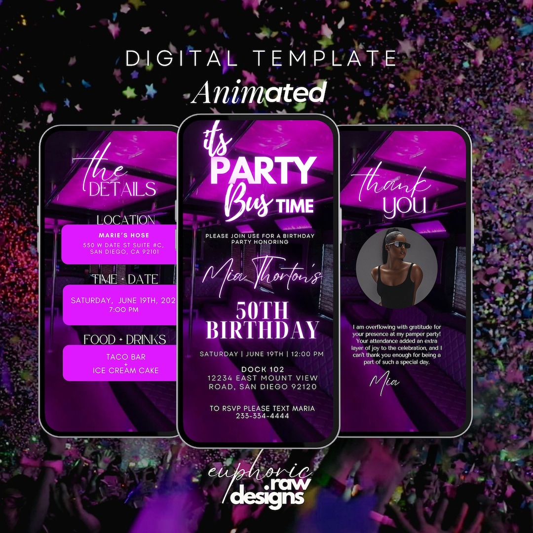 Party Bus Birthday Invitation, Limo Party Invitation, Birthday Party ...