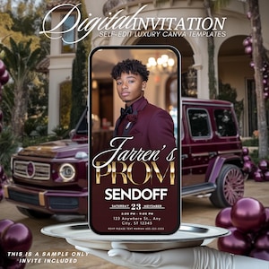 Prom Send off Digital Invitation, Maroon Gold Boys Editable Flyer ...